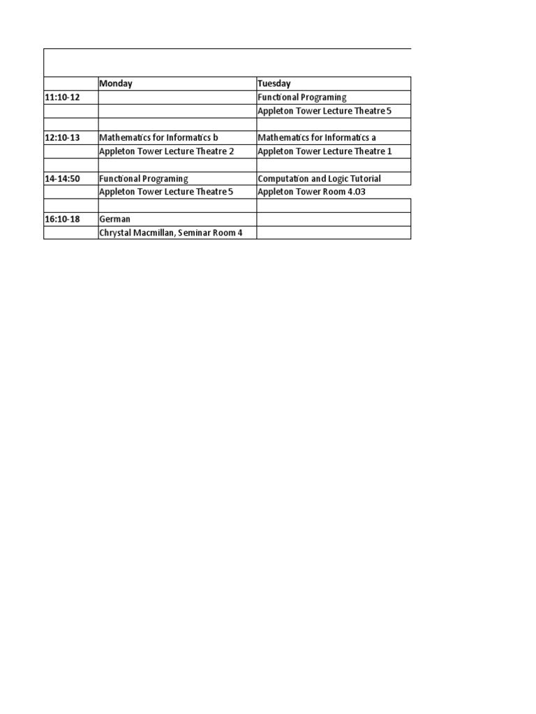 Weekly Class Timetable for Informatics | PDF