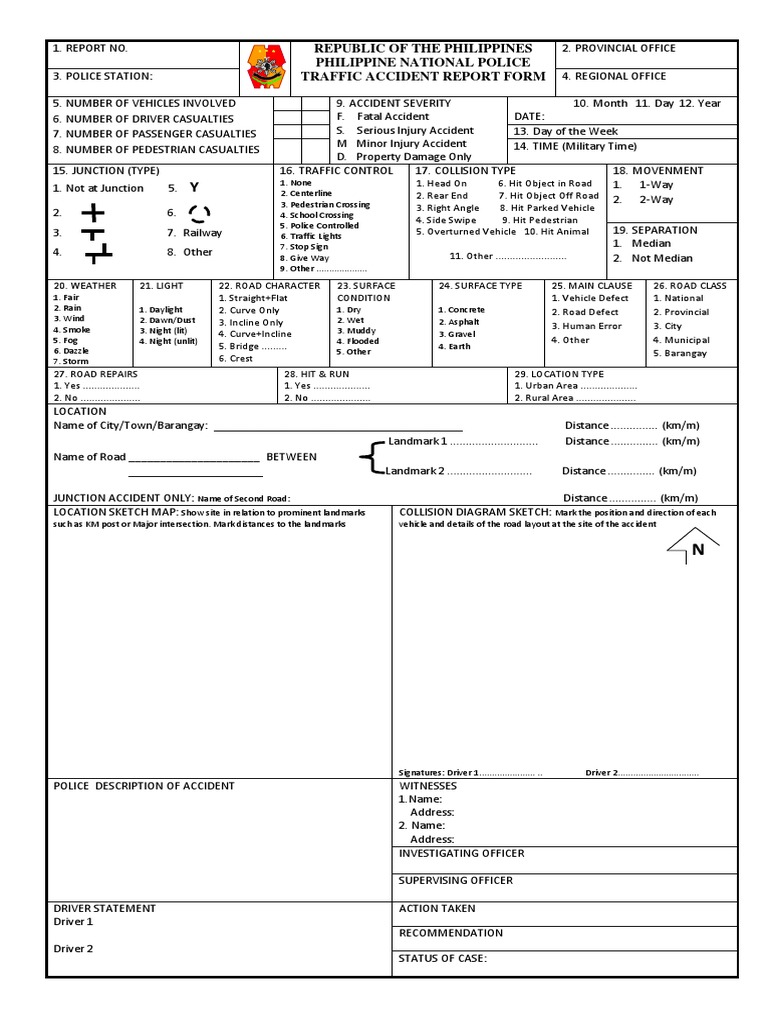 Traffic Accident Report (TARAS) Form | PDF | Road Transport | Transport