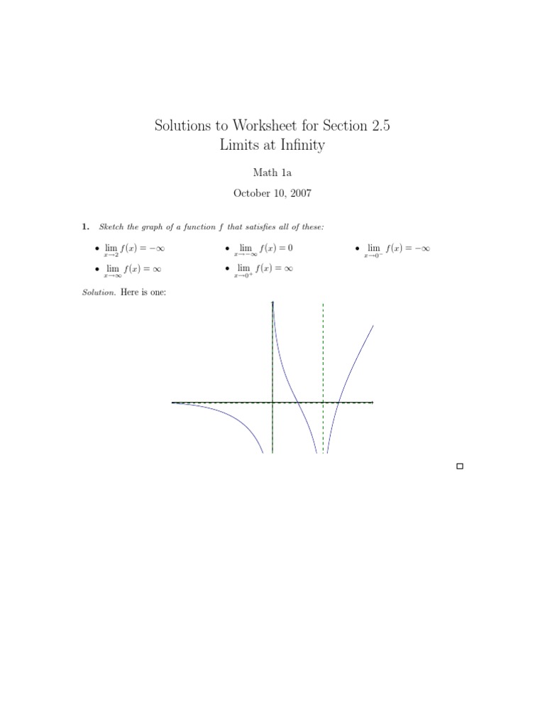 Solutions for Limits at Infinity Worksheet | PDF | Teaching Mathematics ...