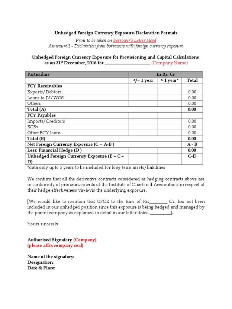 Print To Be Taken On Annexure 1 - Declaration From Borrowers With ...