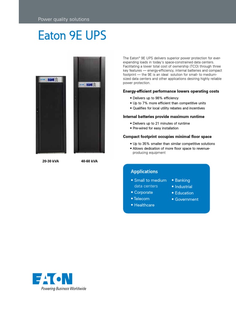 Eaton 9E UPS: Power Quality Solutions | PDF | Data Center | Efficient Energy Use