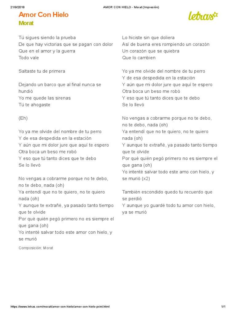 Amor Con Hielo - Morat (Impresión) | PDF | Ocio