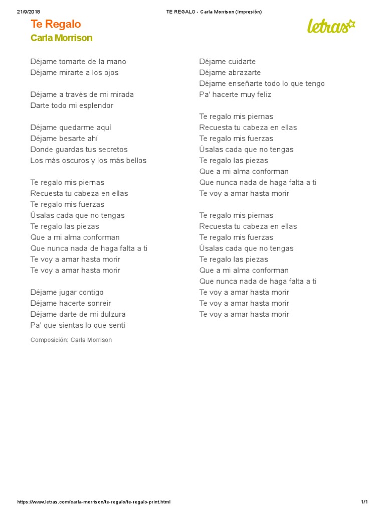 TE REGALO - Carla Morrison (Impresión) | PDF | Ocio | Deportes