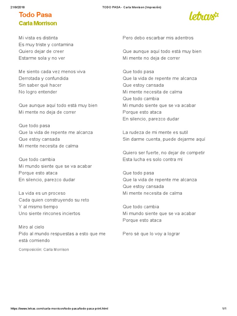 Todo Pasa - Carla Morrison: Letra y Acordes | PDF | Ocio