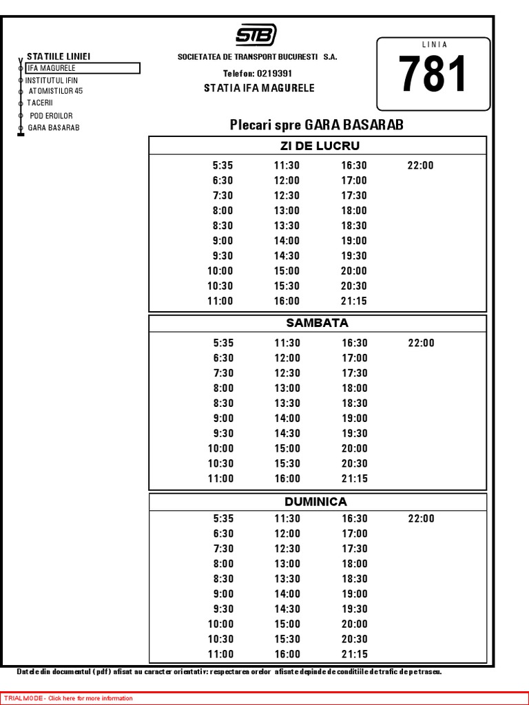 Plecari Spre GARA BASARAB: Telefon: 0219391 Statiile Liniei | PDF