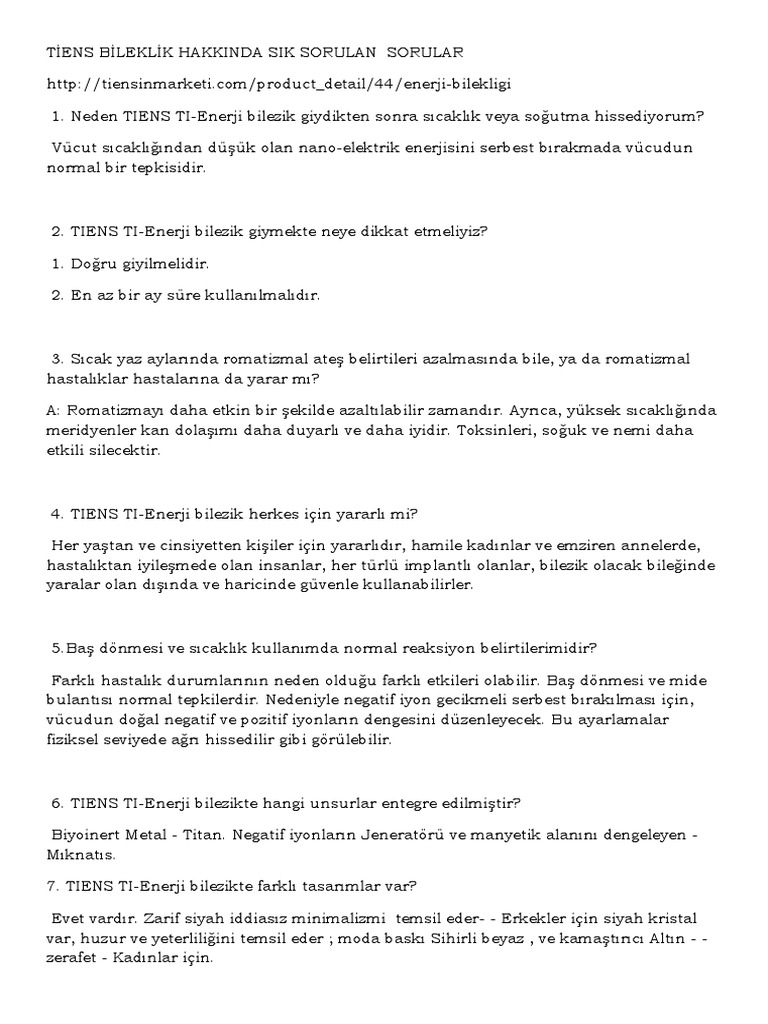 Ti̇ens Bi̇lekli̇k Hakkinda Sik Sorulan Sorular | PDF