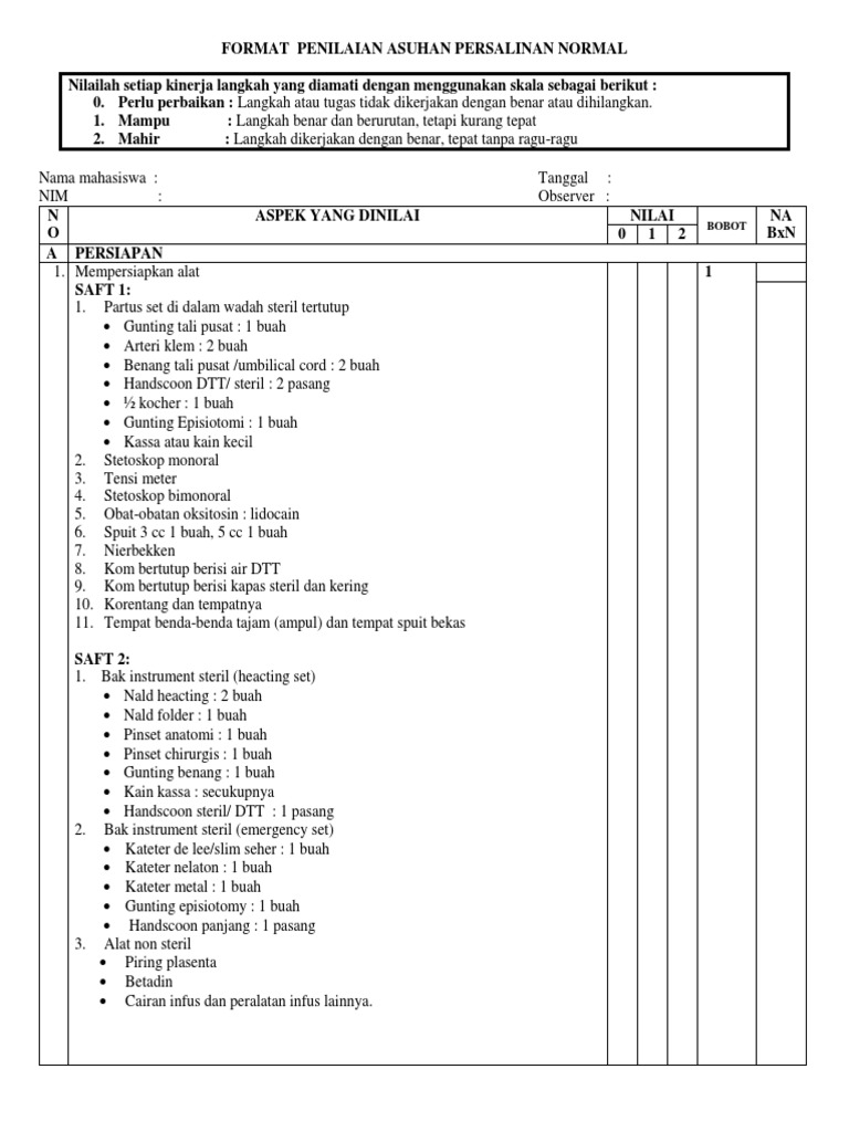 Format Penilaian Asuhan Persalinan Normal | PDF