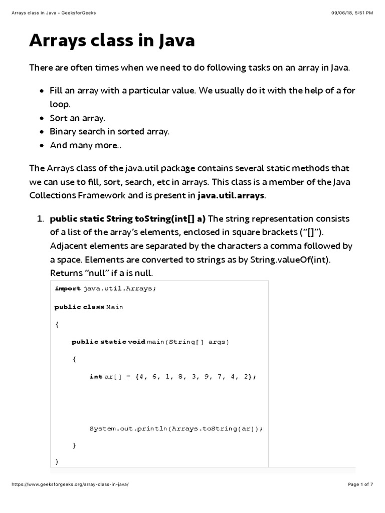 Arrays Class in Java | PDF | Array Data Structure | String (Computer Science)