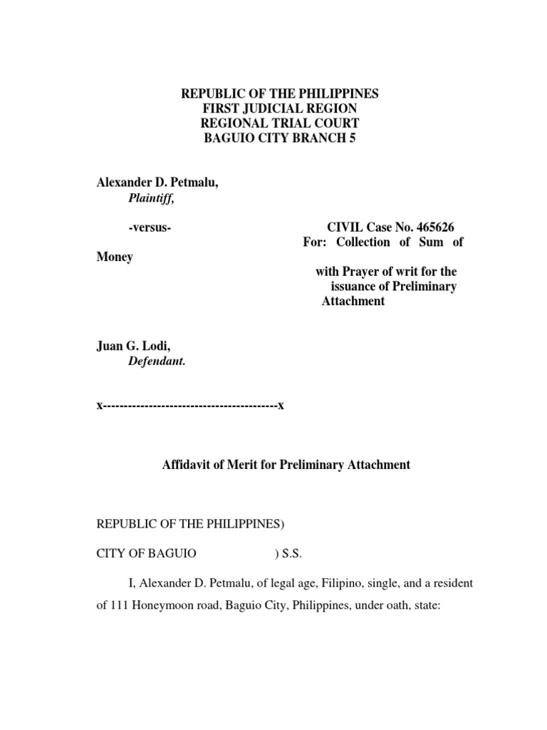 Affidavit of Attachment | PDF | Affidavit | Civil Law (Common Law)