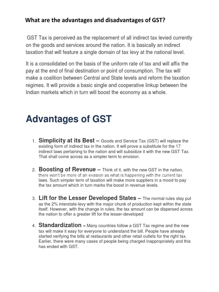 What Are The Advantages and Disadvantages of GST? | PDF | Taxes | Small ...