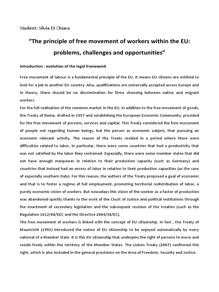 The Principle of Free Movement of Workers Within The EU | PDF ...