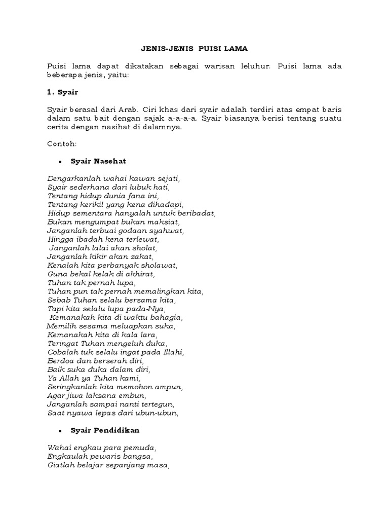 Jenis Jenis Puisi Lama | PDF