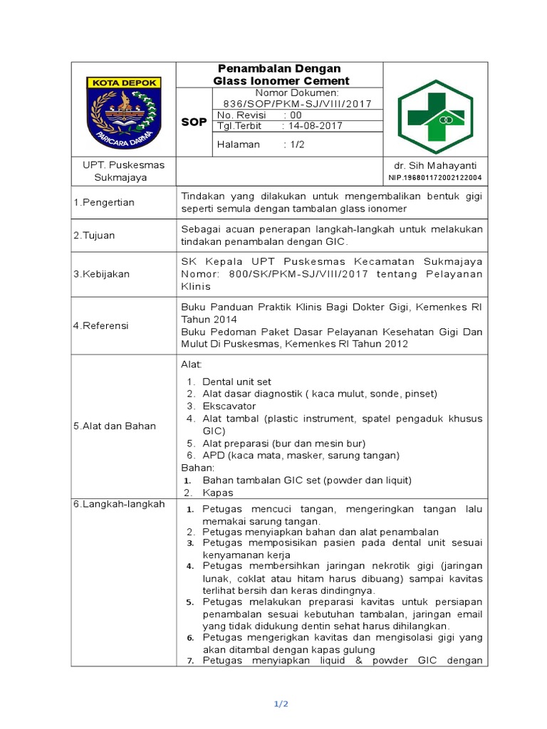 Sop PENAMBALAN GIC | PDF | Kesehatan Holistik | Sains & Matematika