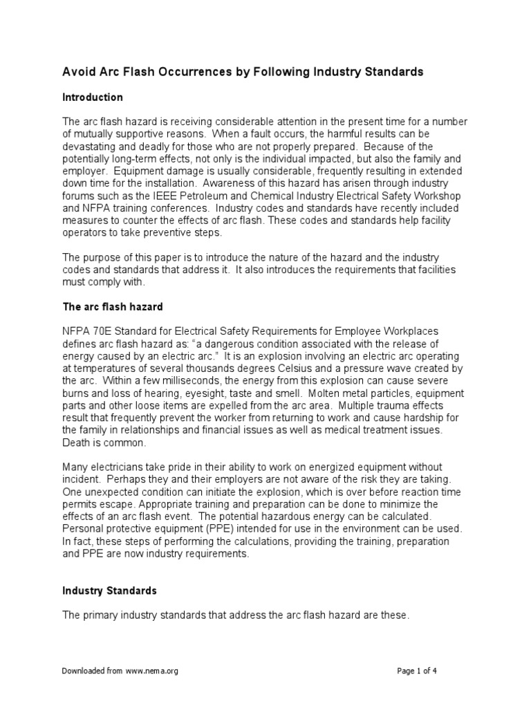 NEMA Arc Flash | PDF | Occupational Safety And Health Administration ...