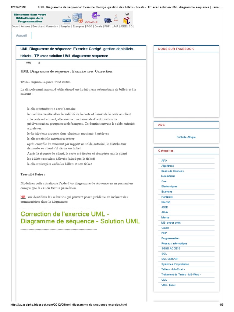 Exercice Corrigé UML: Diagramme de Séquence | PDF | Java (Langage de ...