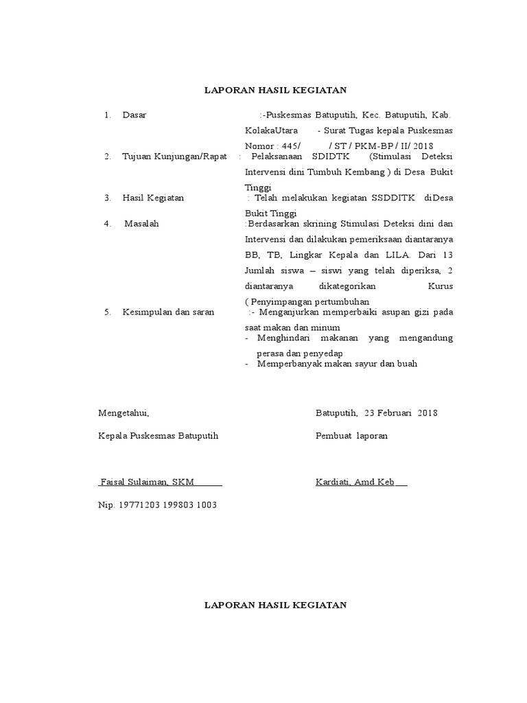 Laporan Hasil - SDIDTK | PDF