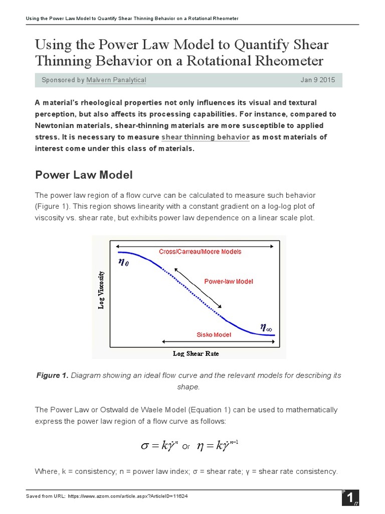 Power Law Model for Shear Thinning Analysis | PDF | Shear Stress ...