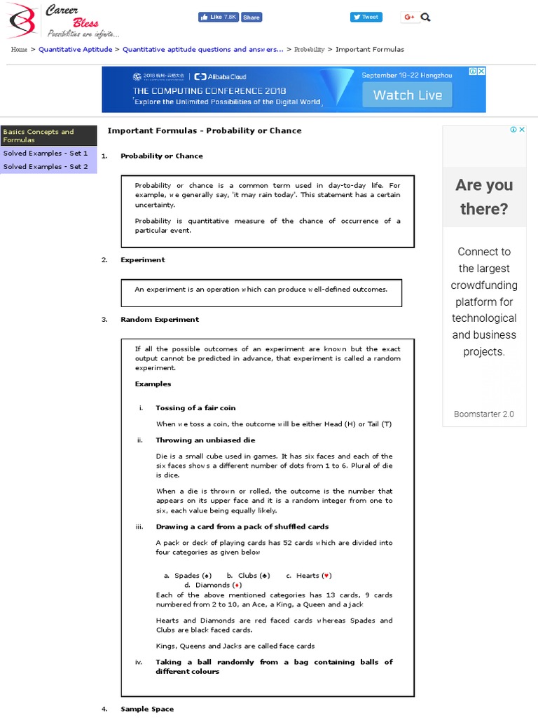 Important Concepts and Formulas - Probability | PDF | Probability ...