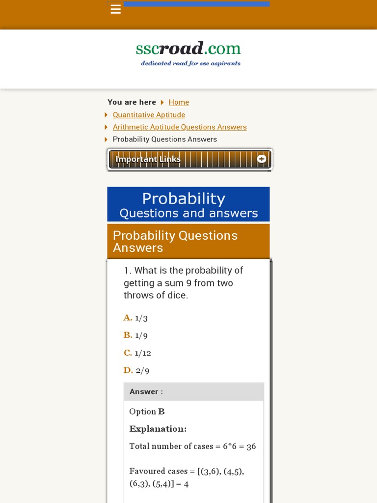 Probability Questions Answers SSC CGL - Sscroad - Com1 | PDF | Business