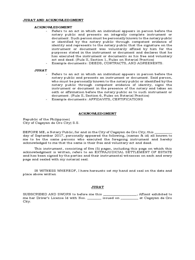 Acknowledgement & Jurat | PDF | Notary Public | Affidavit