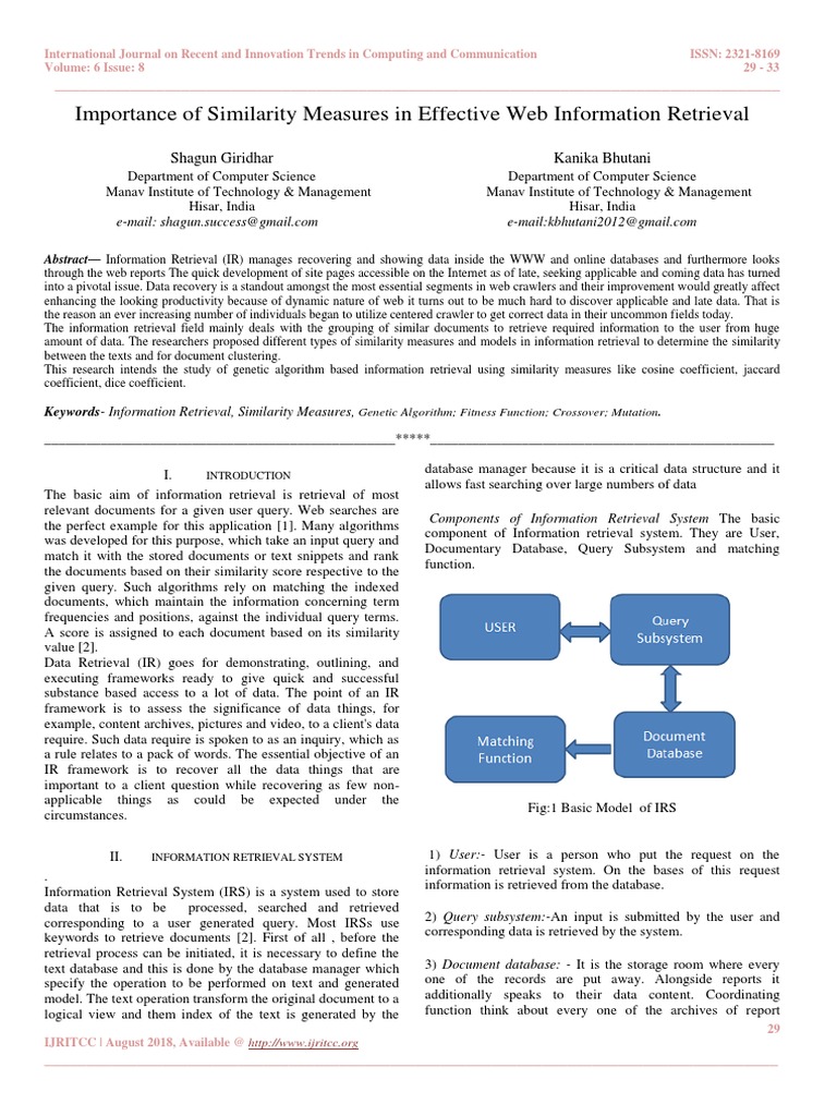 Importance of Similarity Measures in Effective Web Information Retrieval | PDF | Genetic ...