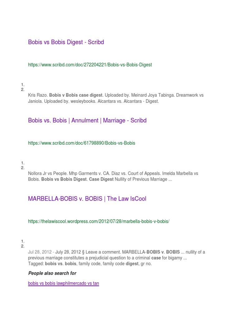 Bobis Vs Bobis Digest - Scribd | PDF | Annulment | Virtue