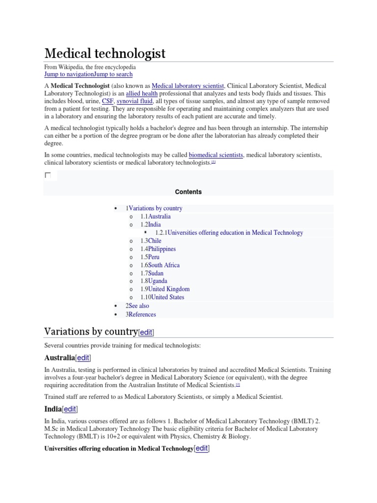 Medical Technologist 1 | PDF | Health Care | Science