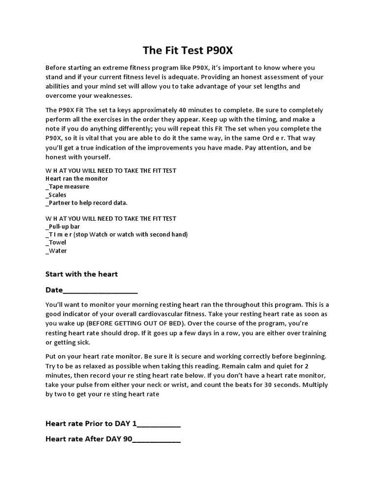 The Fit Test P90X: Start With The Heart Date | PDF | Physical Exercise ...