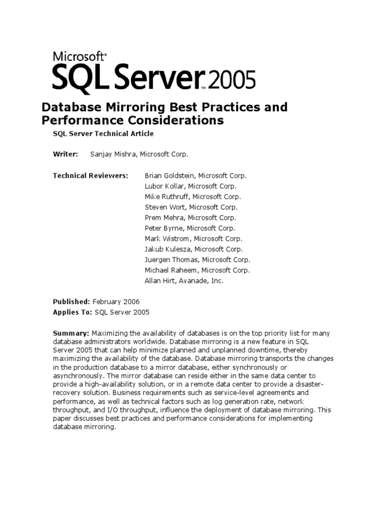 Database Mirroring | Download Free PDF | Database Index | Databases