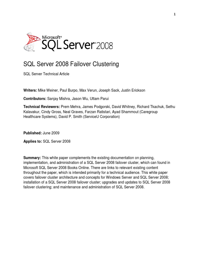 SQL Server 2008 Failover Clustering | PDF | Computer Cluster ...