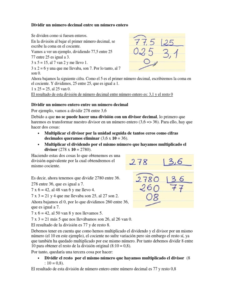 Dividir Un Número Decimal Entre Un Número Entero | PDF | División ...