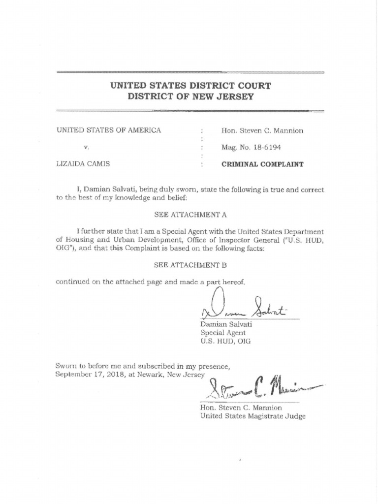 Criminal Complaint US vs. Camis | PDF