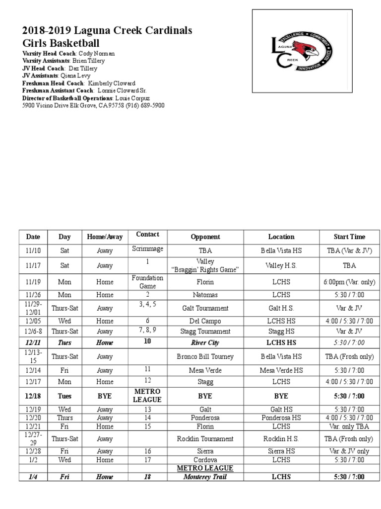 1819 Lcschedule | PDF | Sports