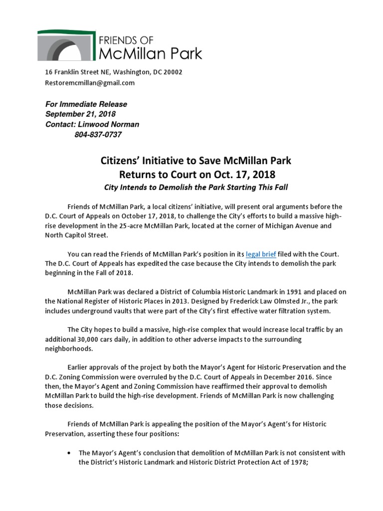 McMillan FOMP Press Release 2018 09 21 FINAL | PDF | Washington ...