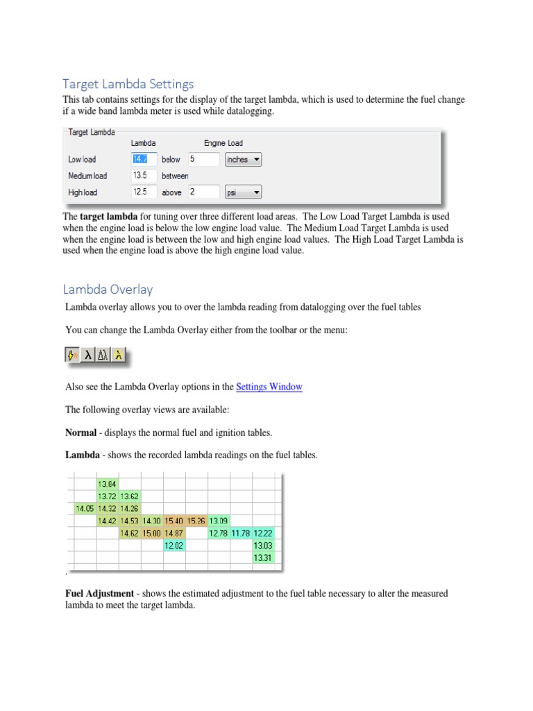 Target Lambda Settings | PDF