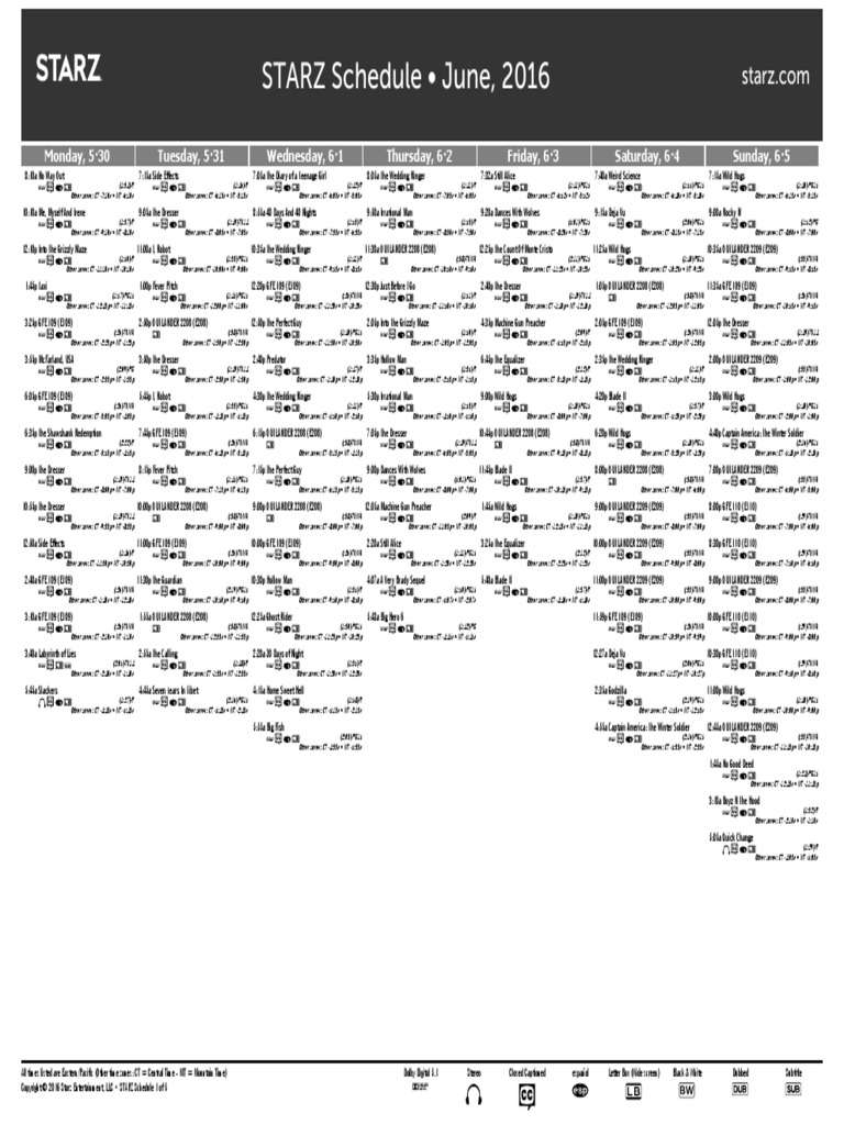 STARZ Schedule 2016 06 | PDF