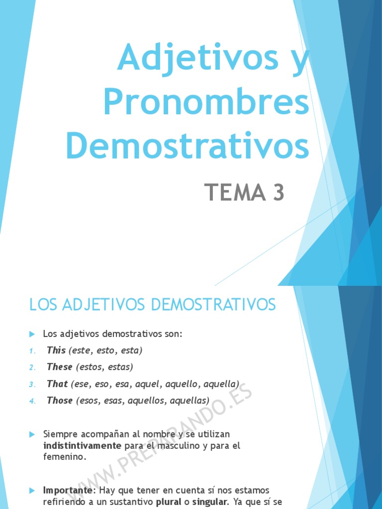 Adjetivos y Pronombres Demostrativos | PDF | Adjetivo | Plural