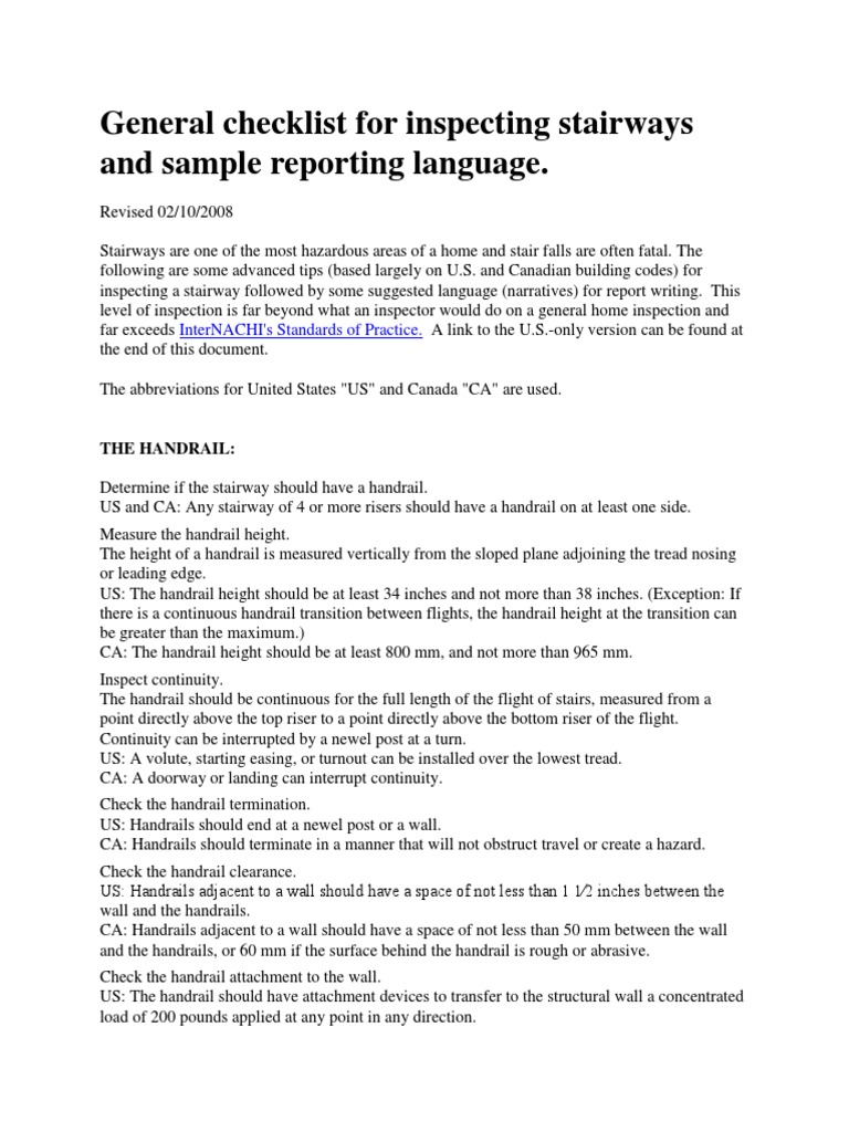 General Checklist For Inspecting Stairways and Sample Reporting ...