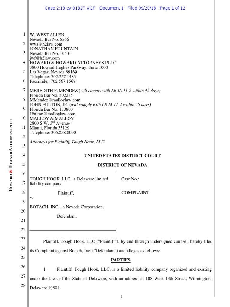 Tough Hook v. Botach - Complaint | PDF | Trade Dress | Patent Infringement