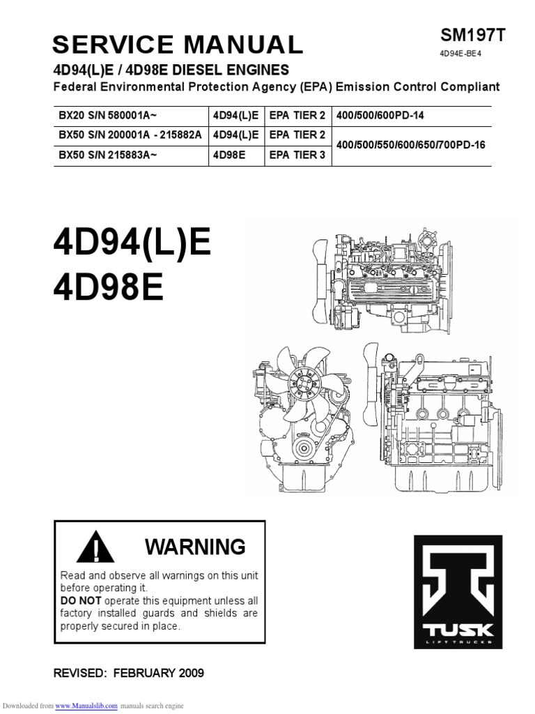 4D94 (L) E 4D98E: Service Manual | PDF | Diesel Engine | Engines