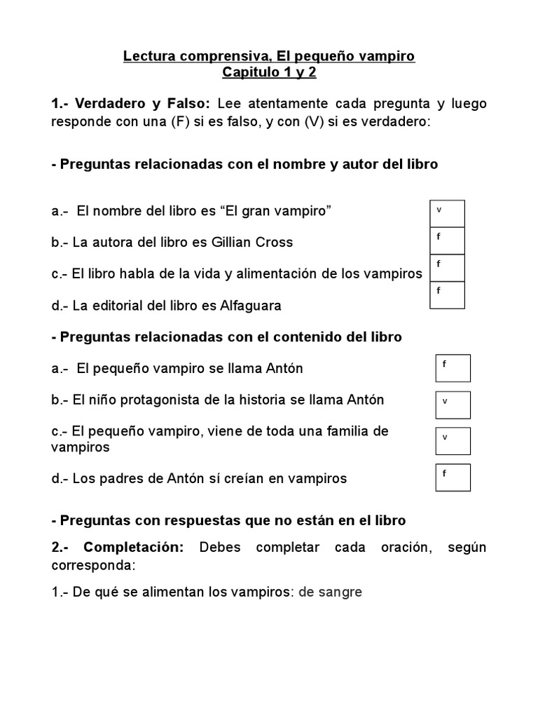 Prueba de comprensión: El pequeño vampiro | PDF | Vampiros | Ocio