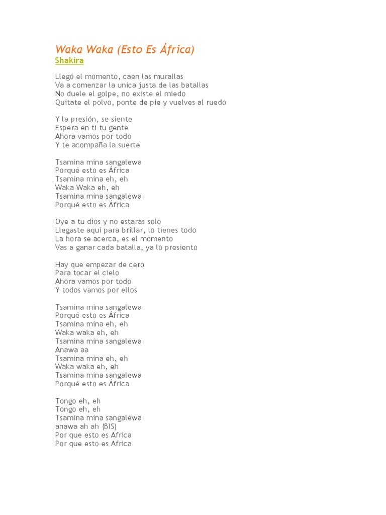 Waka Waka | PDF | Musica Latinoamericana | Canciones escritas