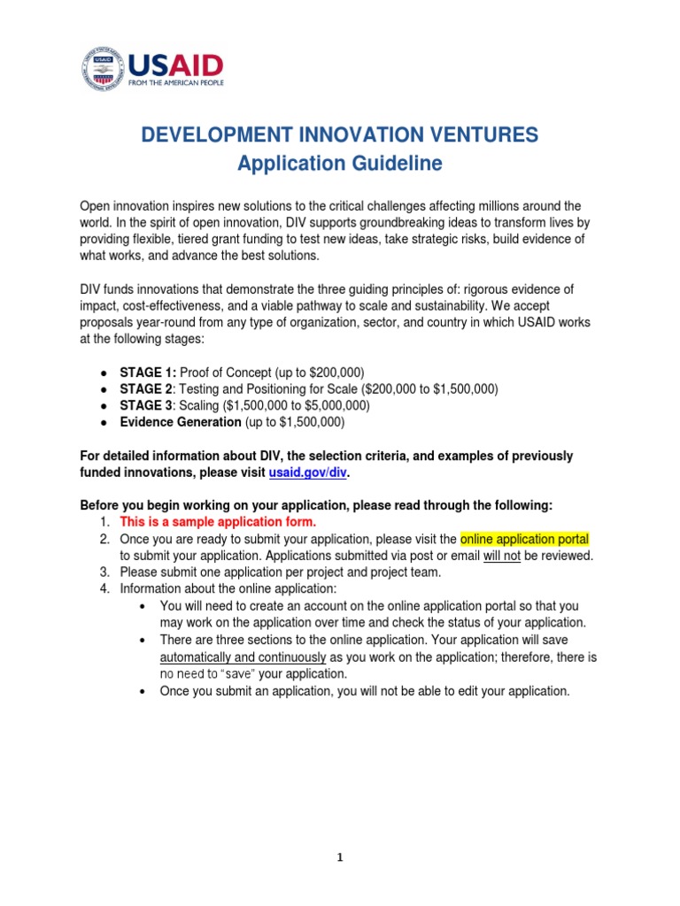 Development Innovation Ventures Sample Application September 2018 | PDF ...