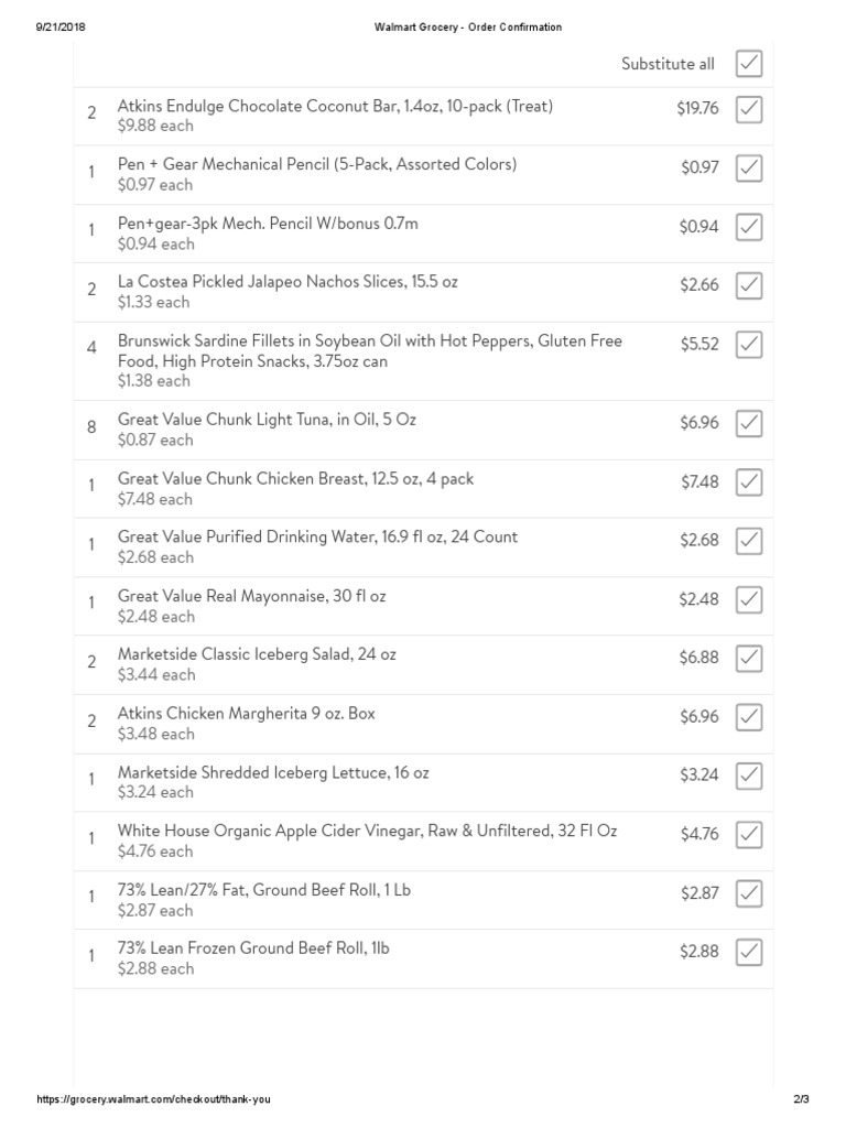 18.09.21 John's Walmart Grocery - Order Confirmation | PDF | Walmart ...