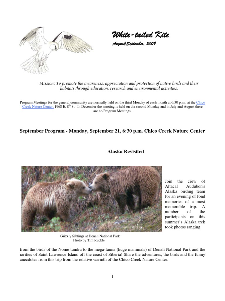 August 2009 White Tailed Kite Newsletter, Altacal Audubon Society | PDF ...