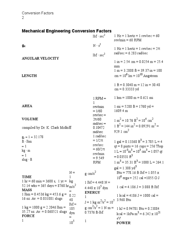 Mechanical Engineering Conversion Factors: Angular Velocity | PDF
