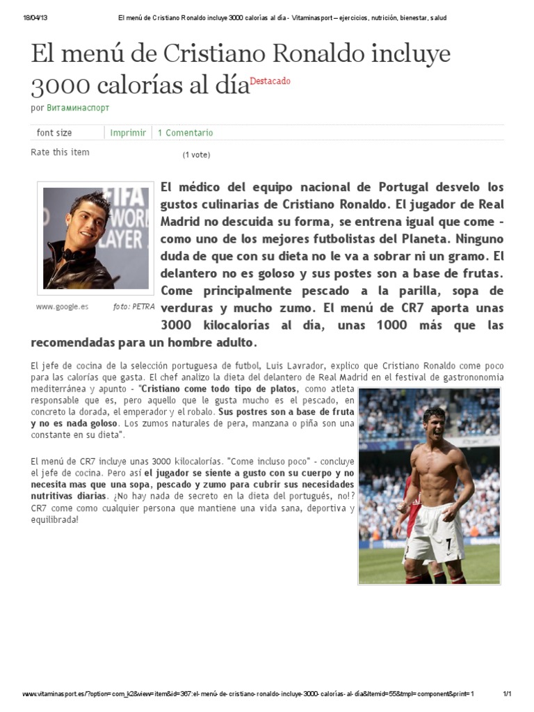 El Menú de Cristiano Ronaldo Incluye 3000 Calorías Al Día ...