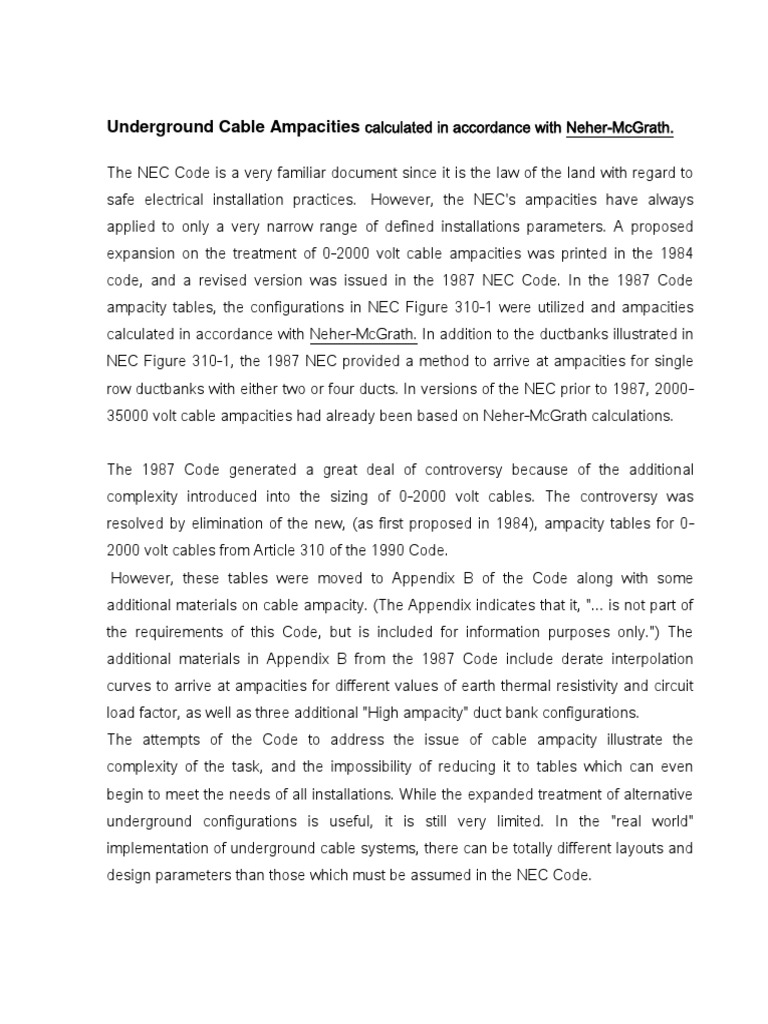 Underground Cable Ampacity With Neher McGrath | PDF | Electrical ...