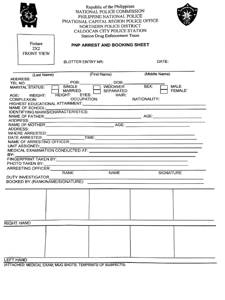 Arrest and Booking Sheet | PDF