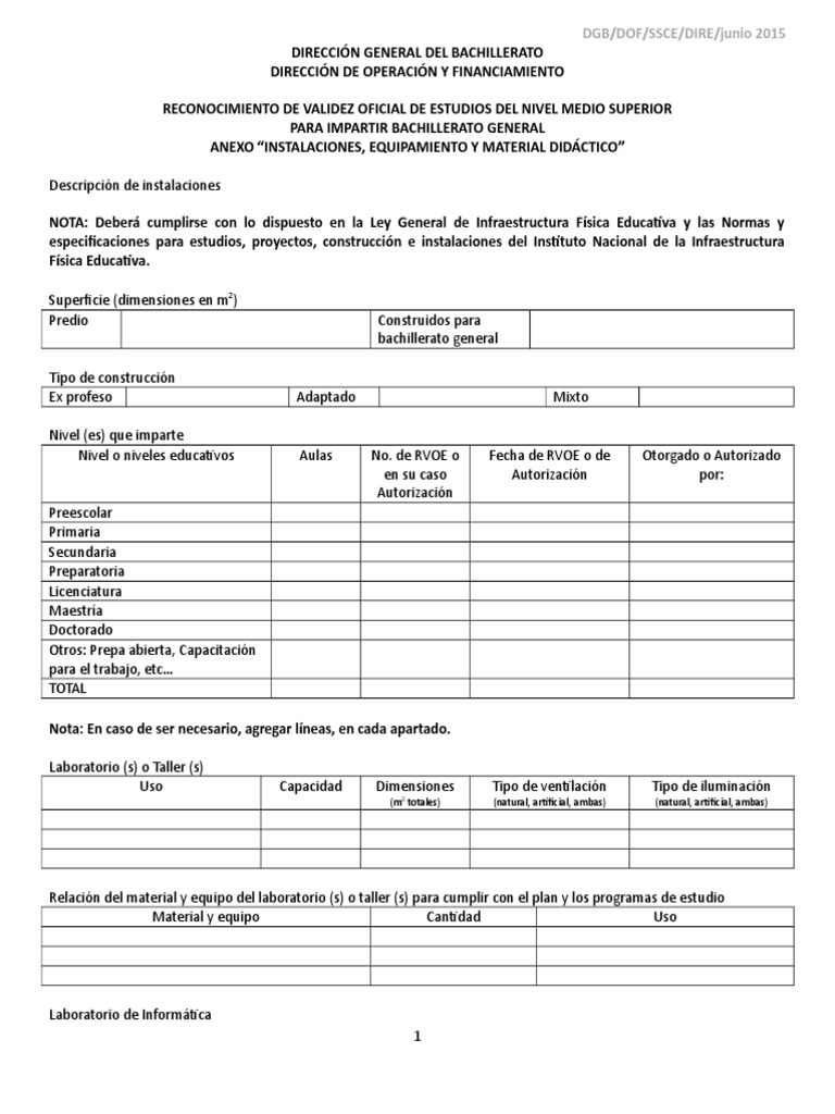 Formato Anexo Instalaciones RVOE 2014-11-04junio 15 | Educación ...